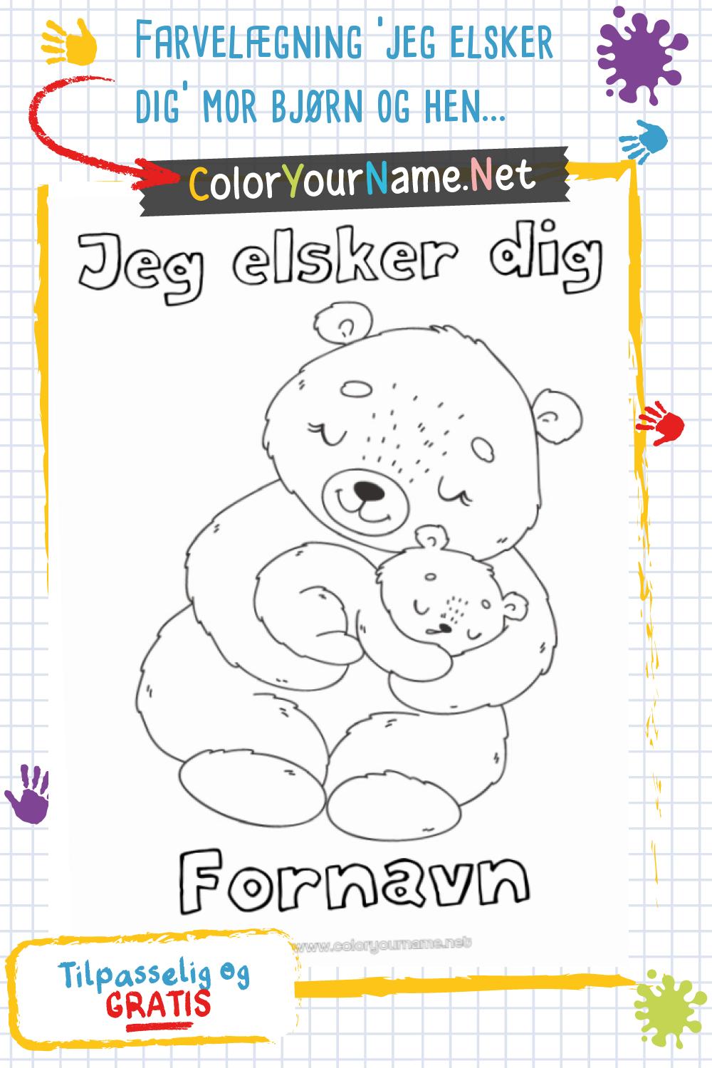 Farvelægning 'jeg elsker dig' mor bjørn og hendes lille.