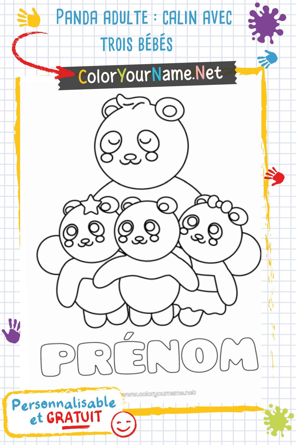 Panda adulte : calin avec trois bébés