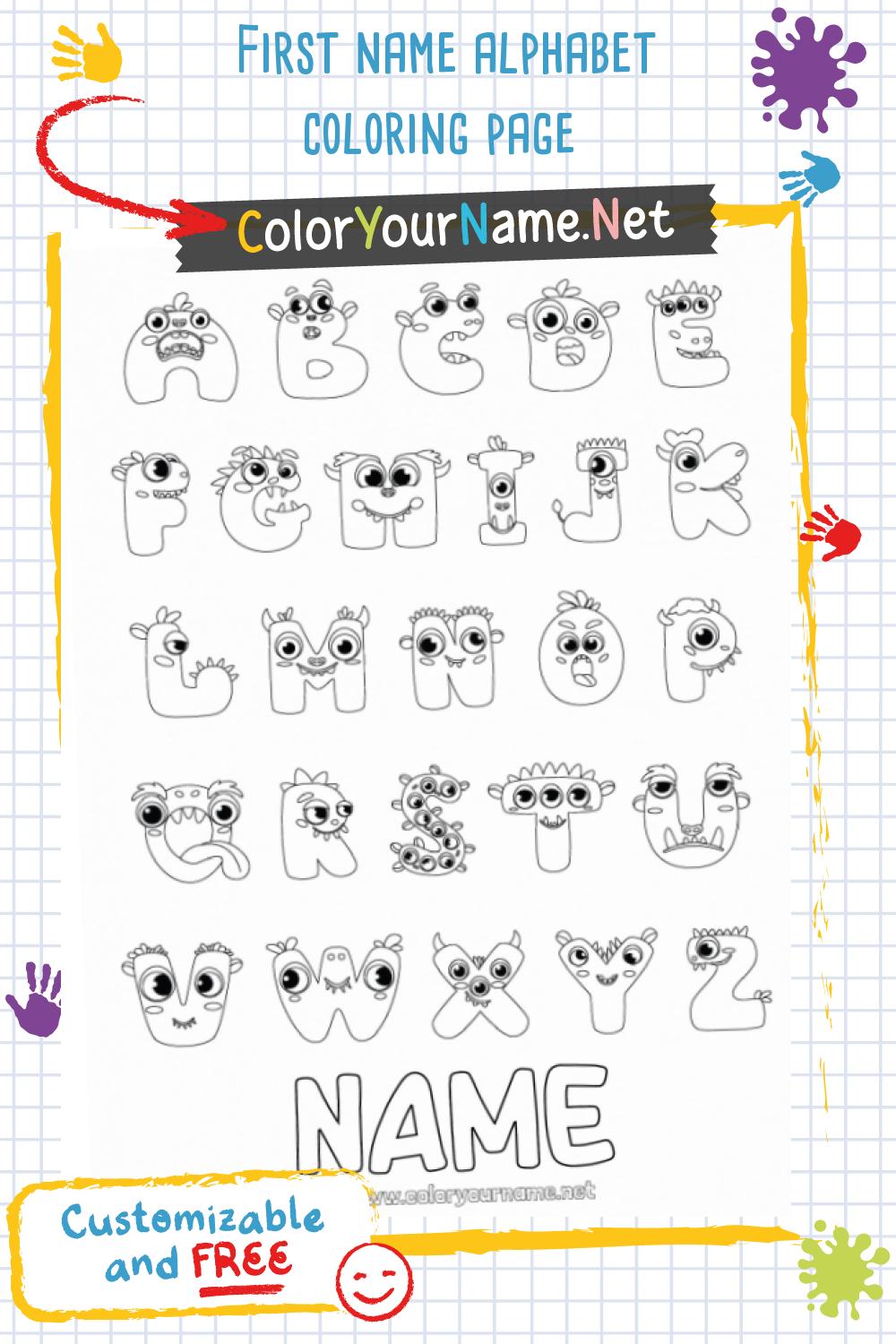 First name alphabet coloring page