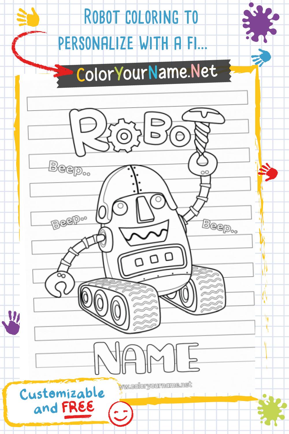 Robot coloring to personalize with a first name