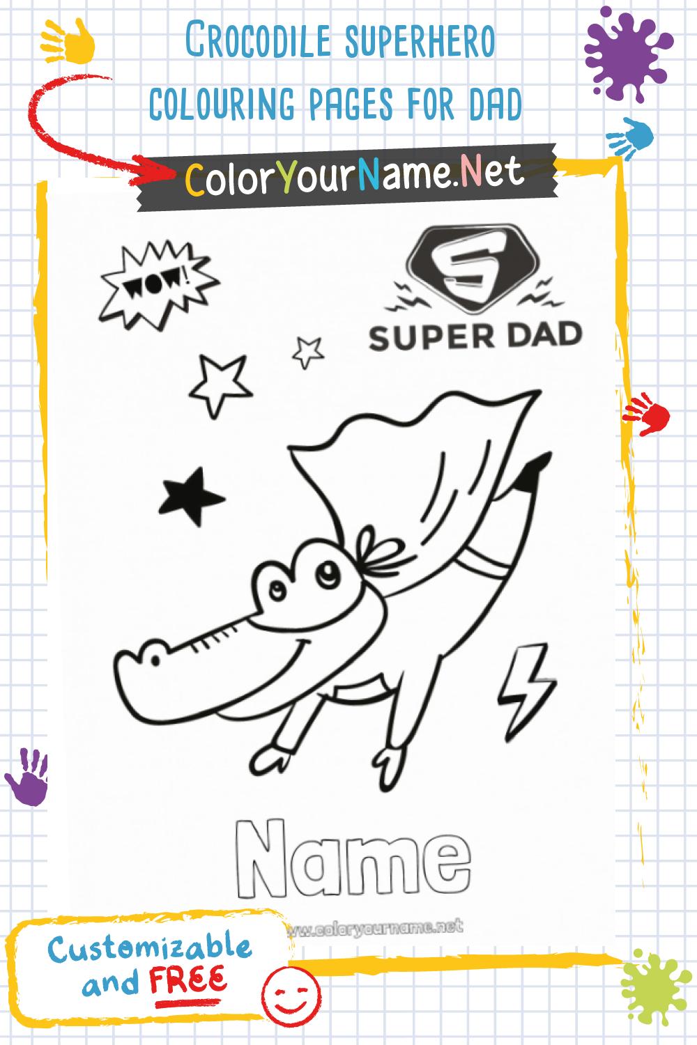 Crocodile superhero colouring pages for dad