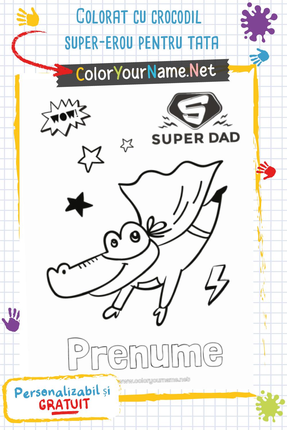 Colorat cu crocodil super-erou pentru tata