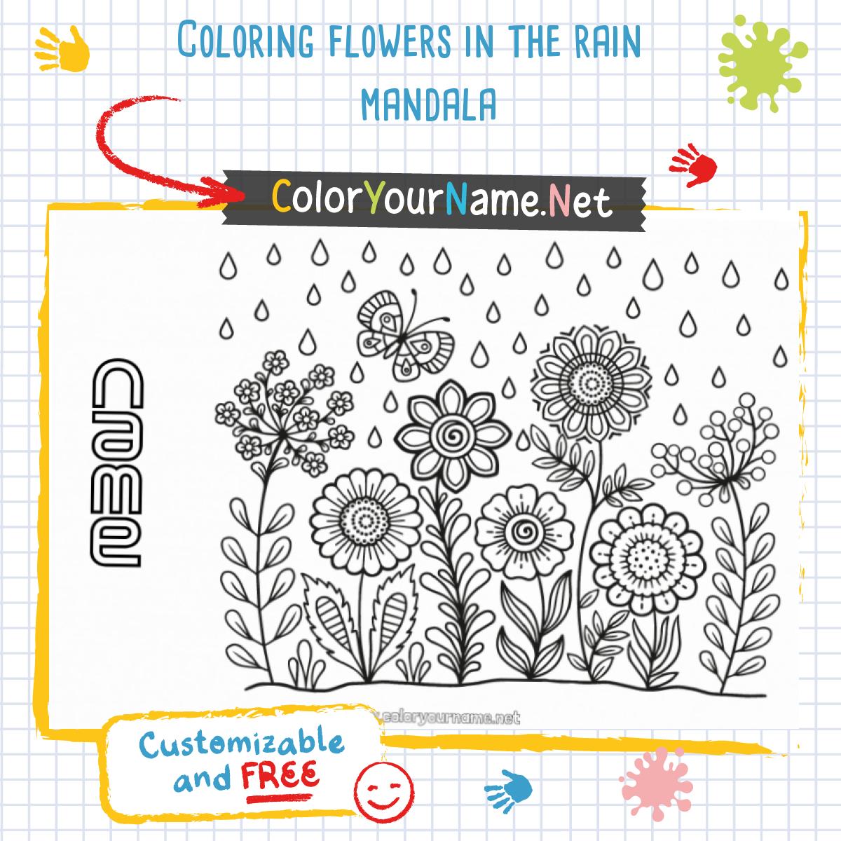 Coloring flowers in the rain mandala