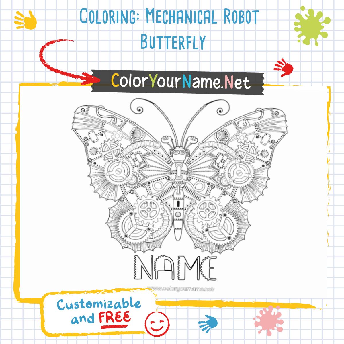 Coloring: Mechanical Robot Butterfly