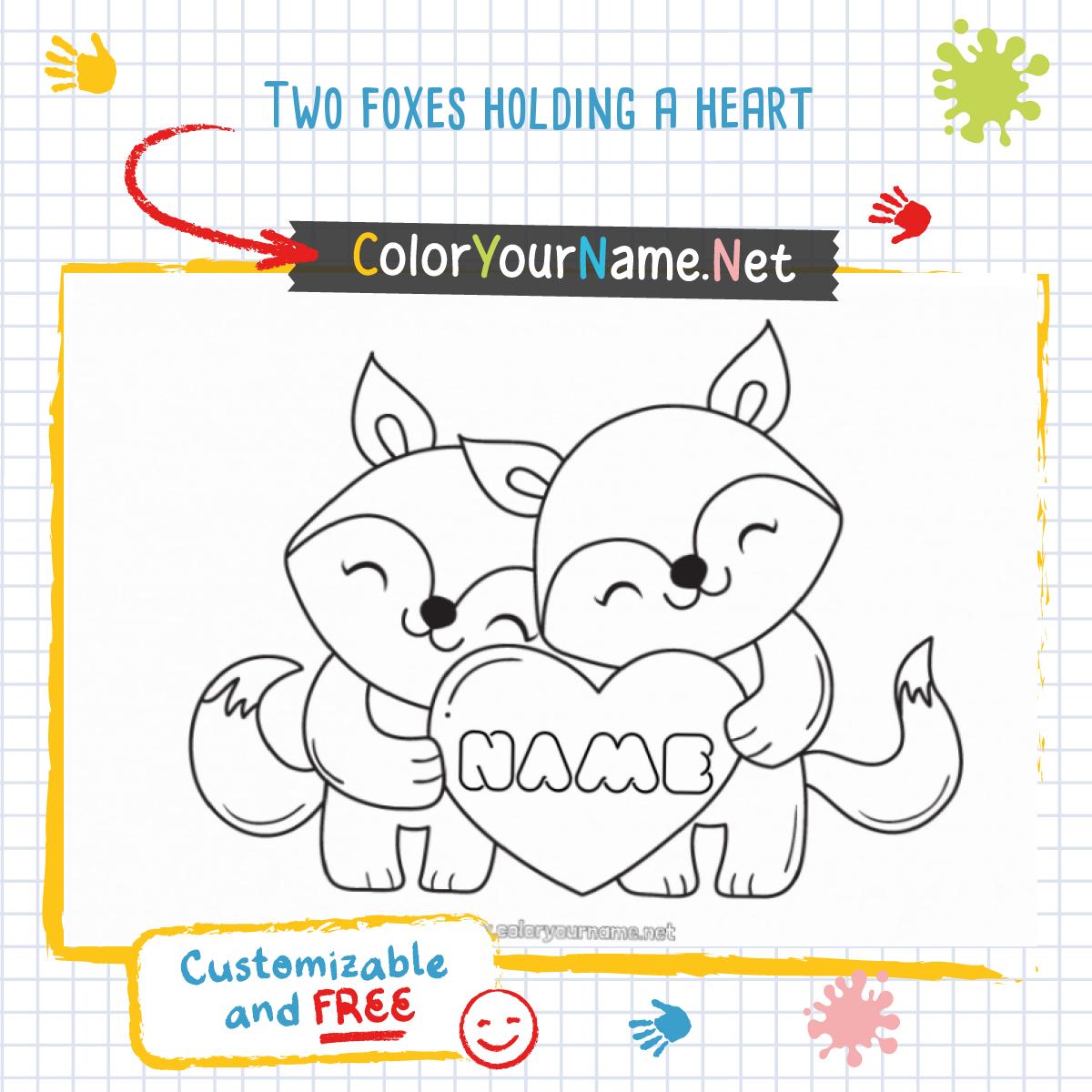 Two foxes holding a heart