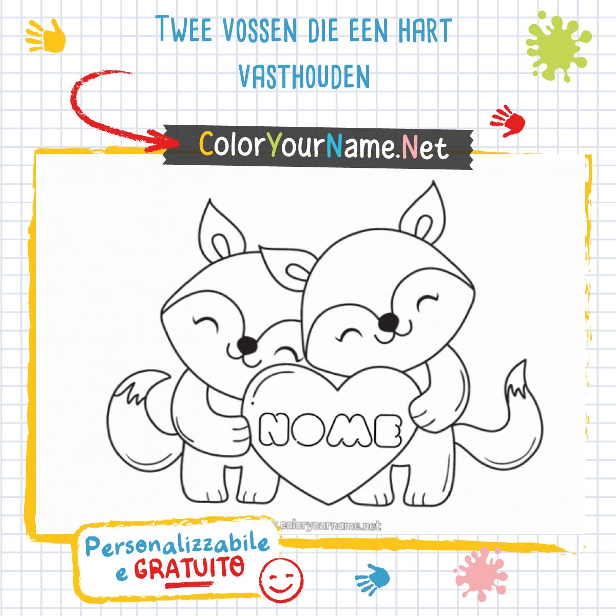 Twee vossen die een hart vasthouden
