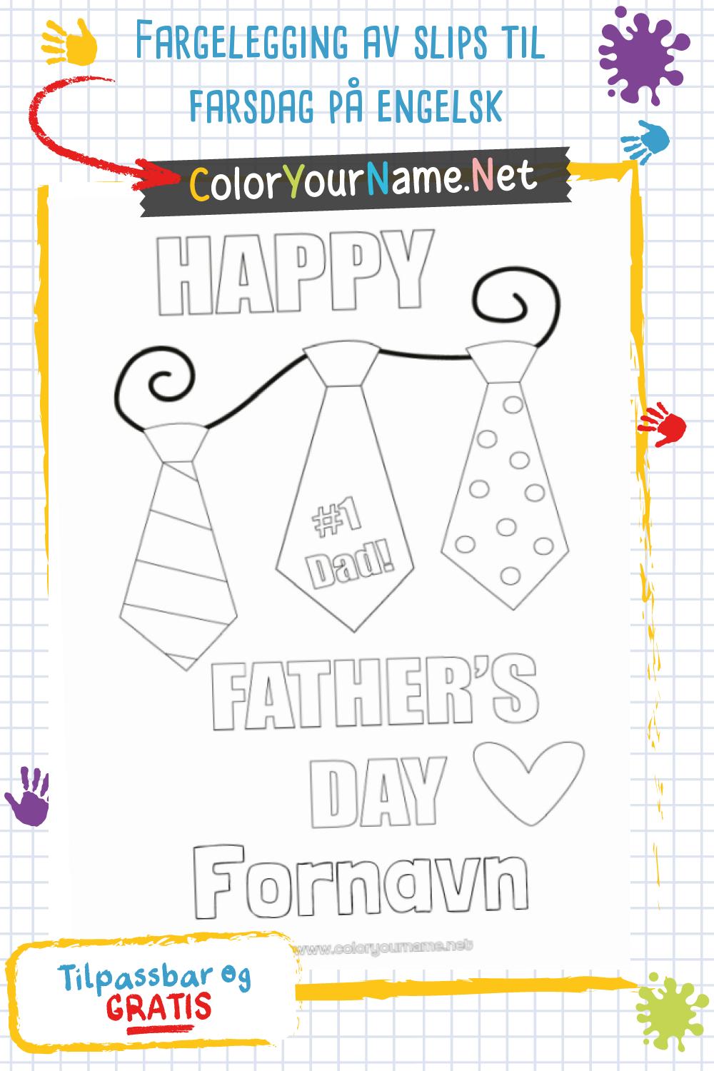 Fargelegging av slips til farsdag på engelsk