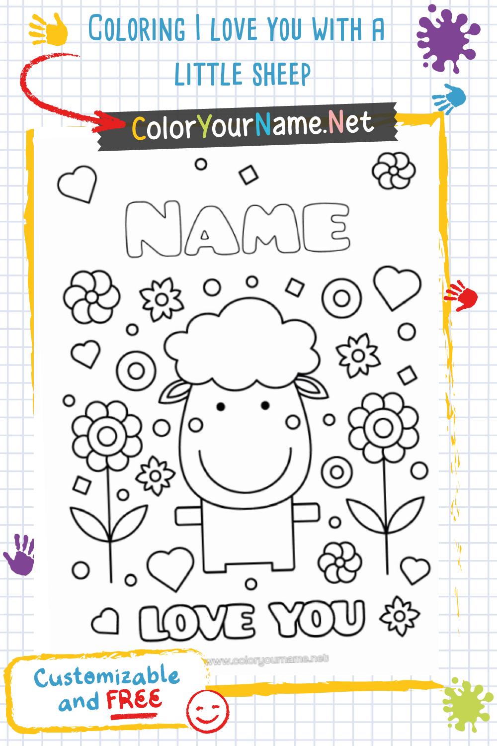 Coloring I love you with a little sheep