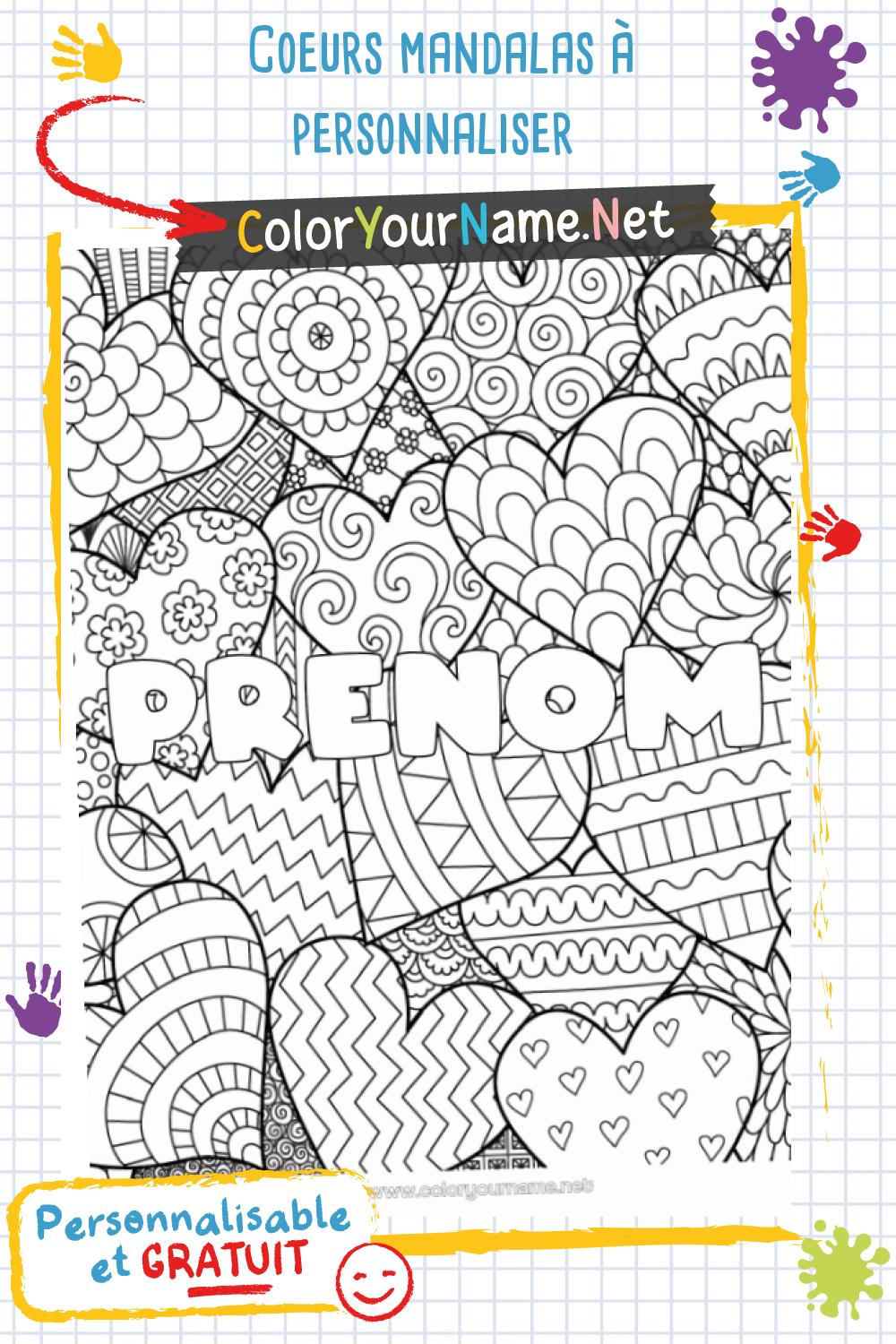 Coeurs mandalas à personnaliser