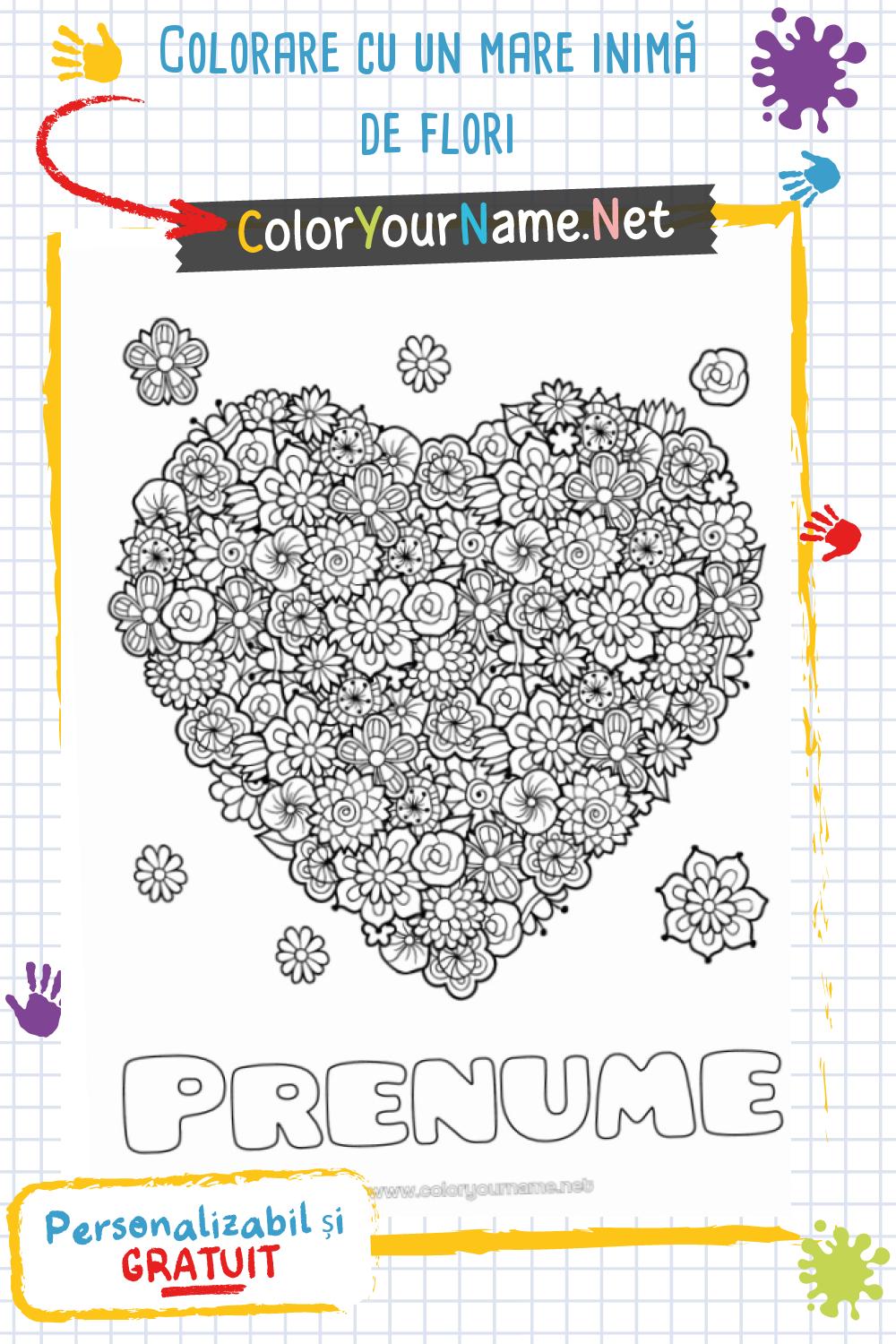 Colorare cu un mare inimă de flori