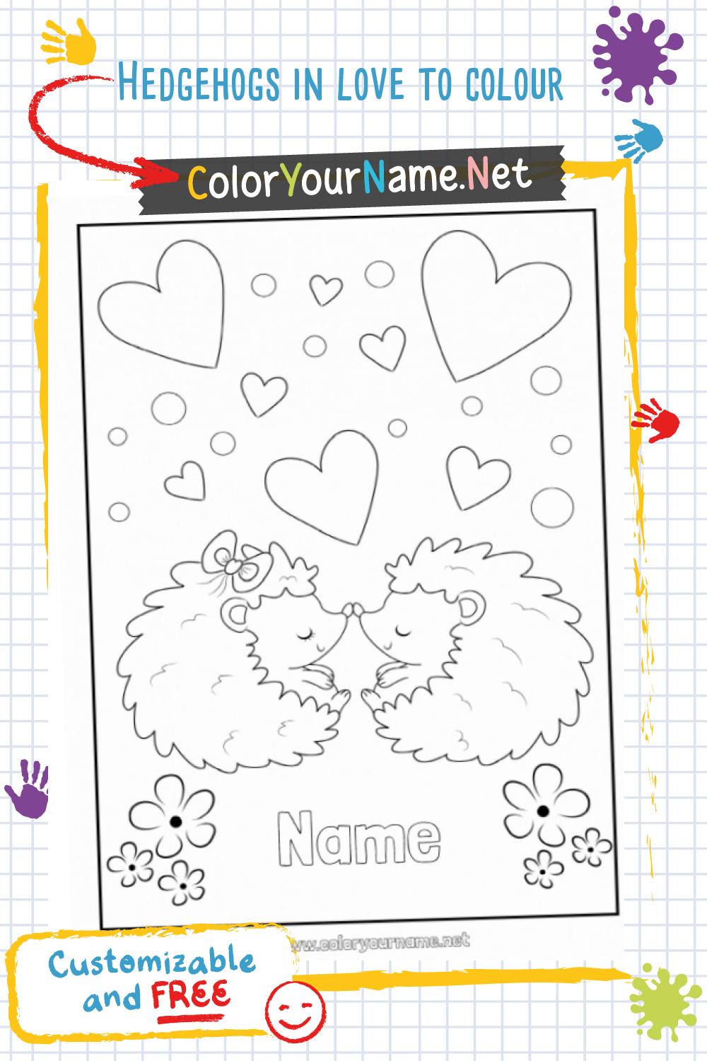 Hedgehogs in love to colour