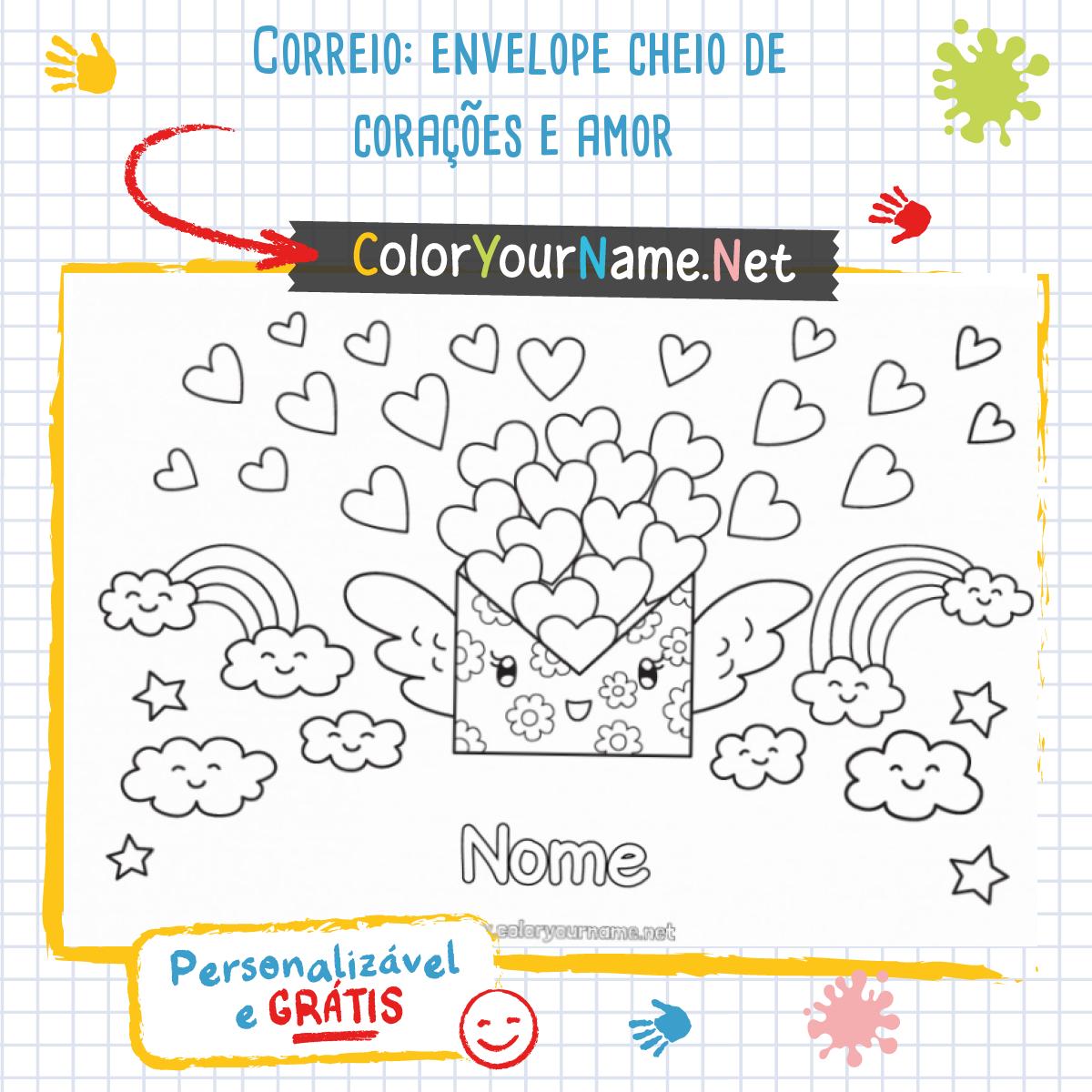 Correio: envelope cheio de corações e amor