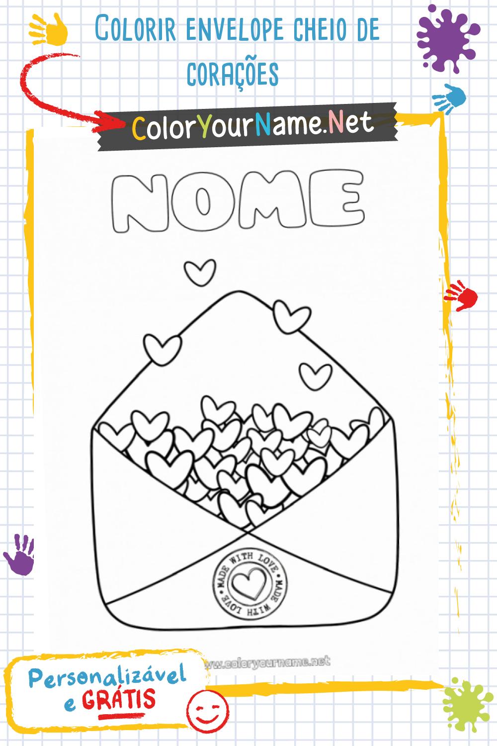 Colorir envelope cheio de corações