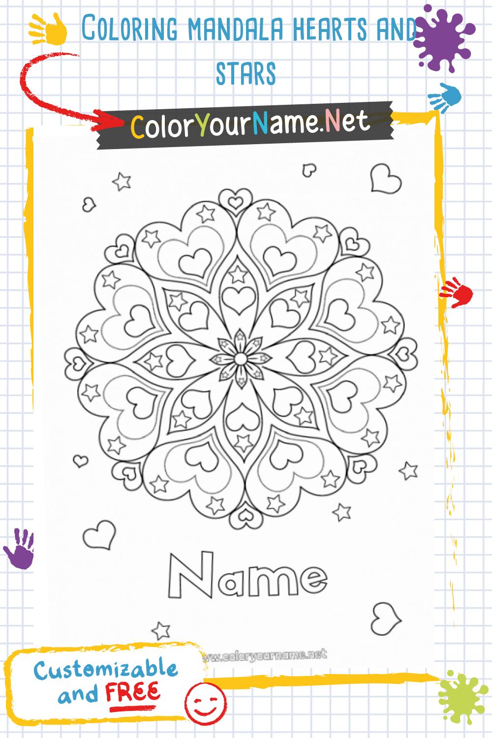 Coloring mandala hearts and stars