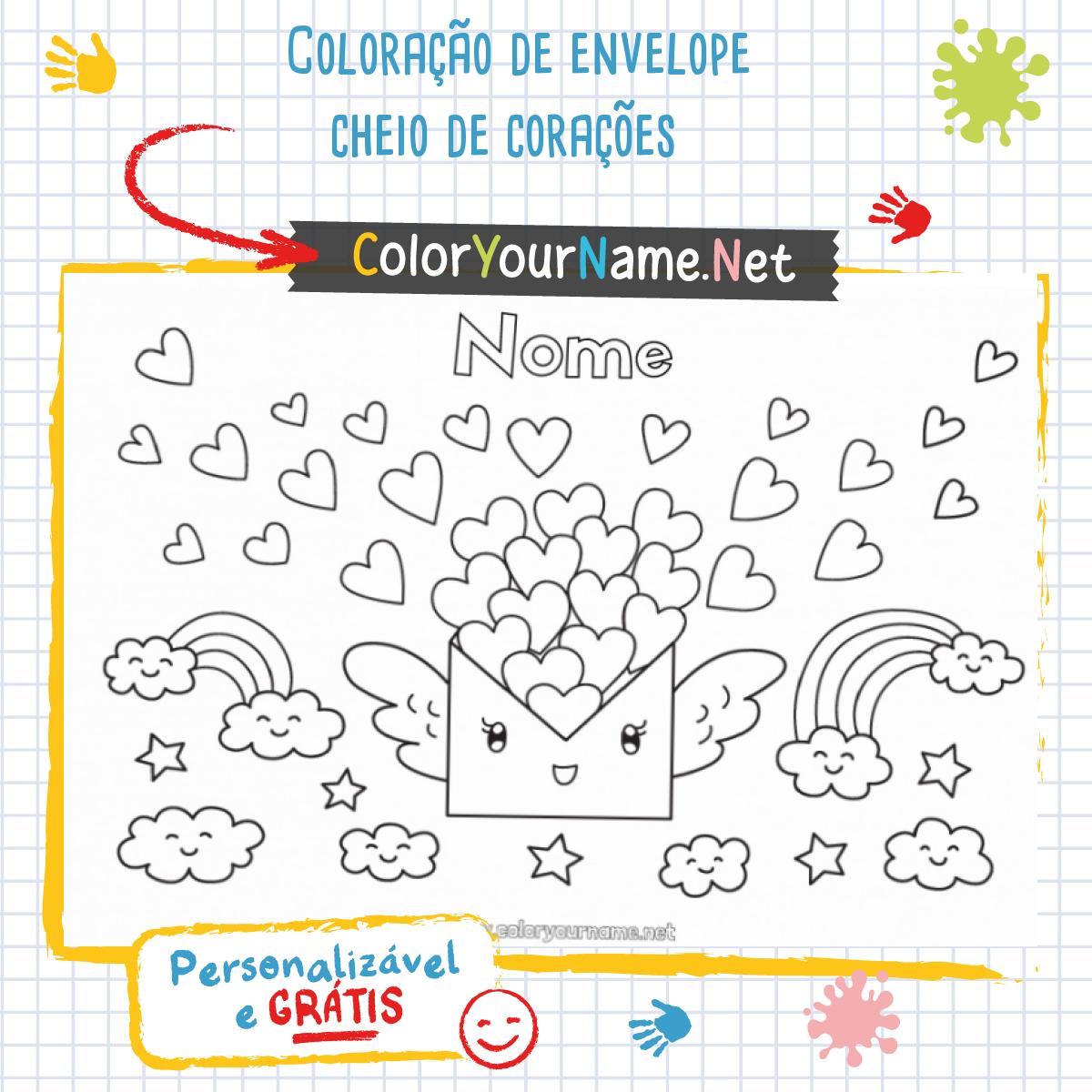 Coloração de envelope cheio de corações
