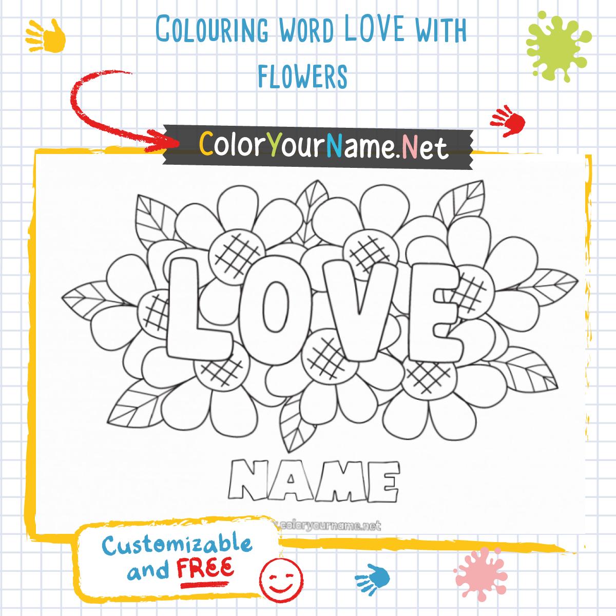 Colouring word LOVE with flowers