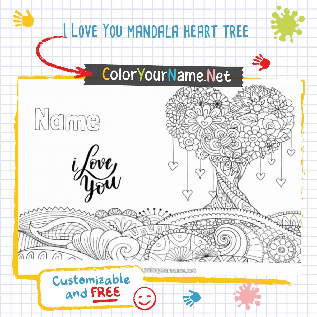 I Love You mandala heart tree