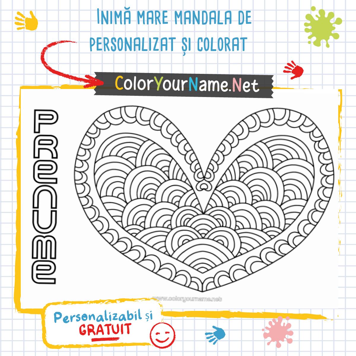Inimă mare mandala de personalizat și colorat